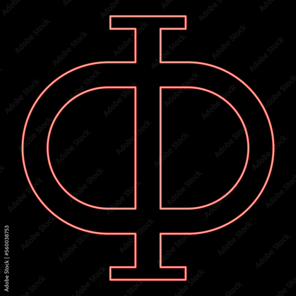 Neon phi greek symbol capital letter uppercase font red color vector ...