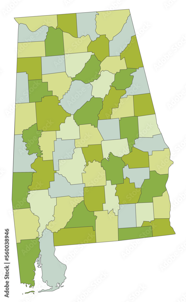 Highly detailed editable political map with separated layers. Alabama ...