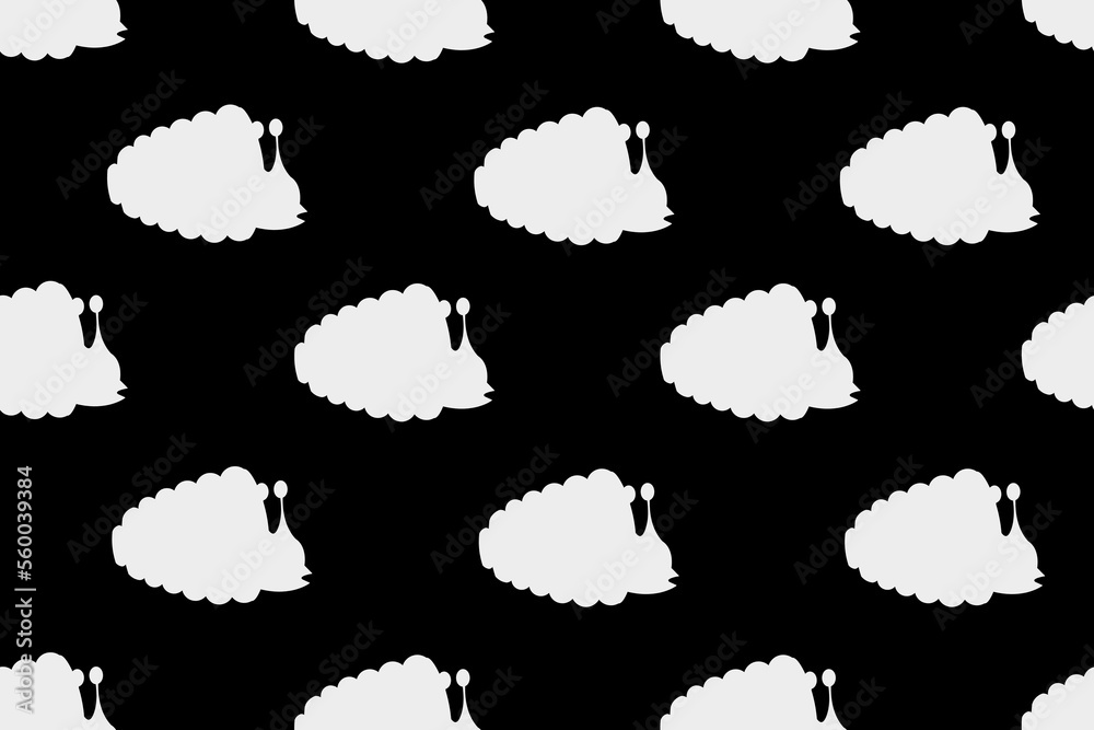 Black and white seamless pattern with silhouette of cute cartoon snail ...