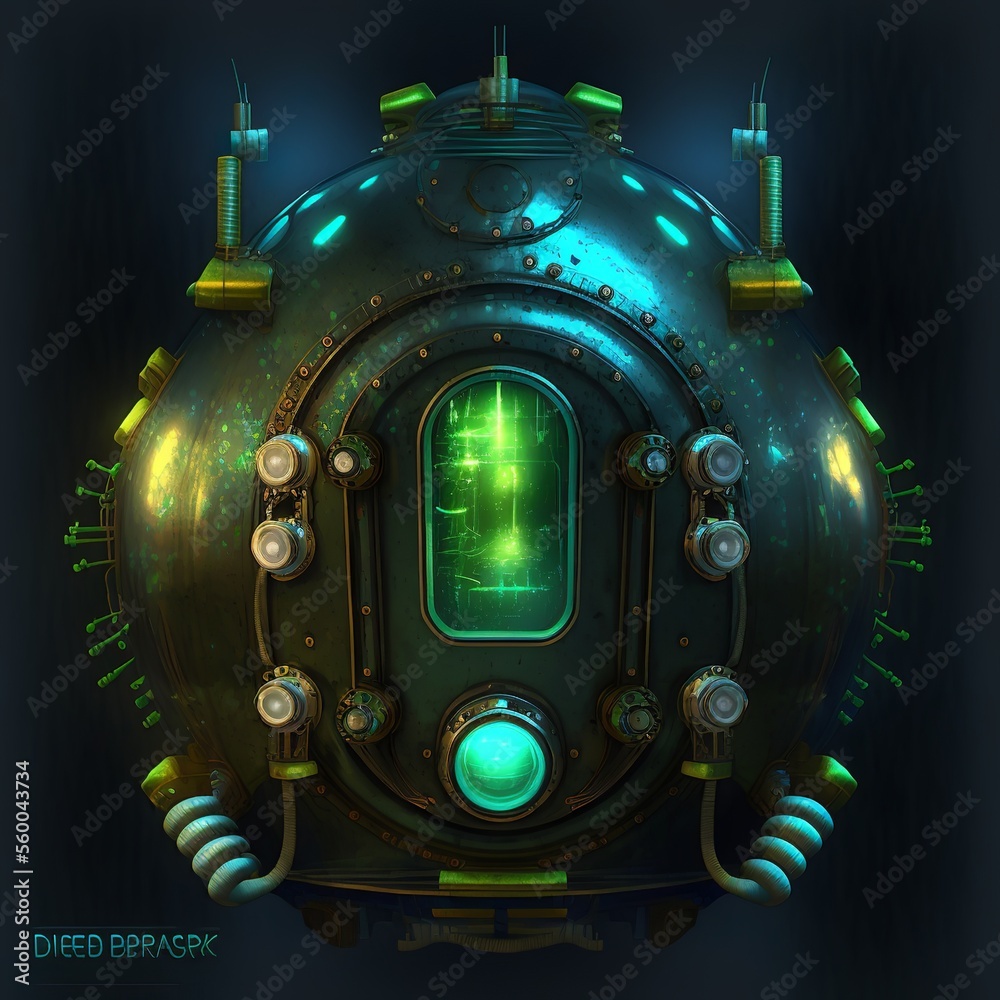 Steampunk diving bell submersible for deep sea exploration sci-fi ...