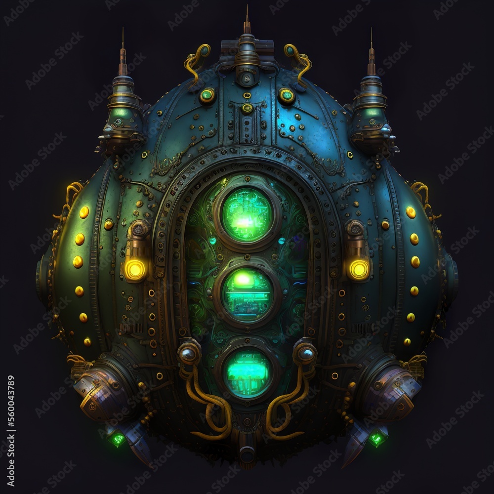 Steampunk diving bell submersible for deep sea exploration sci-fi ...