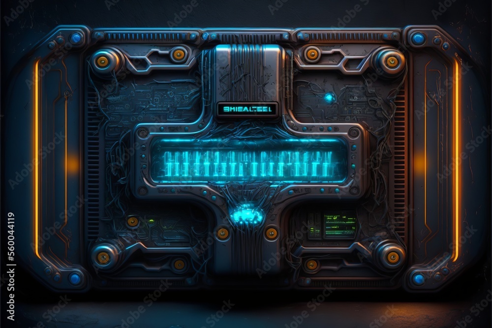 Blue led dieselpunk health bar indicator sci-fi ui interface of a ...