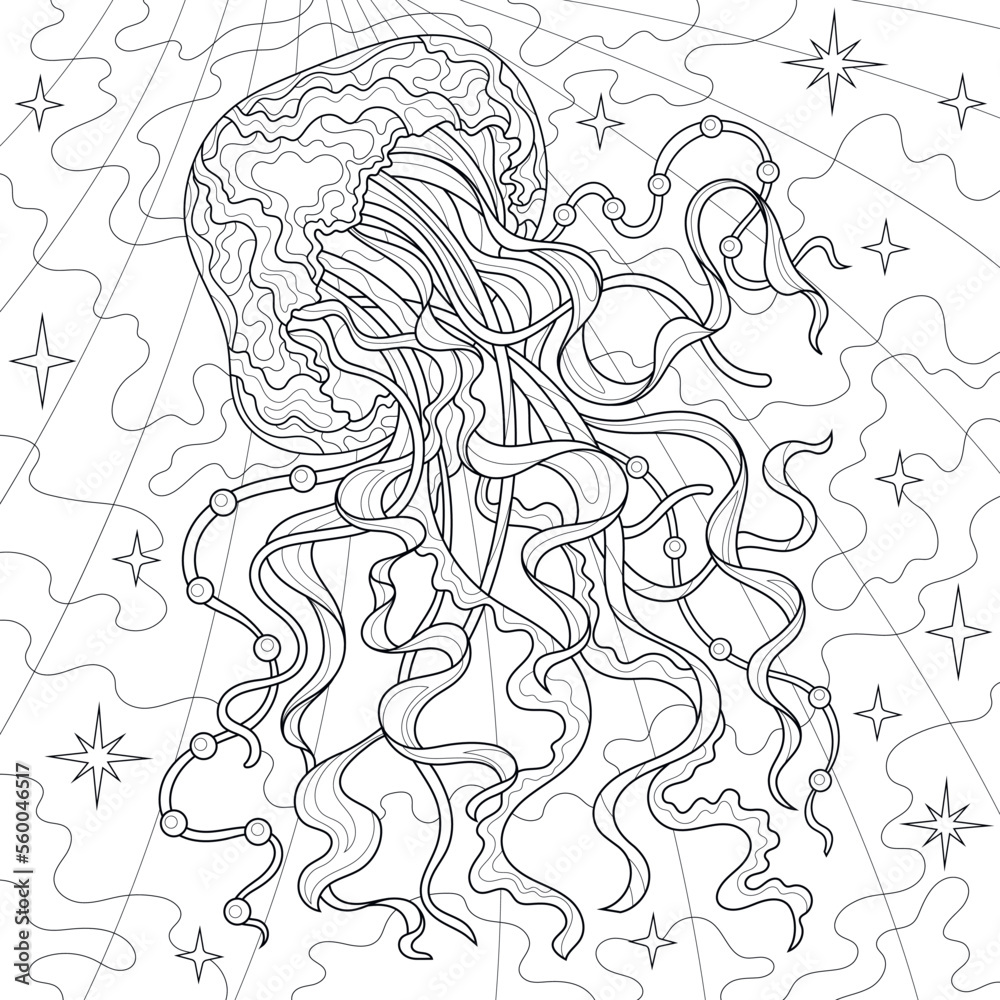 Jellyfish.Coloring book antistress for children and adults ...