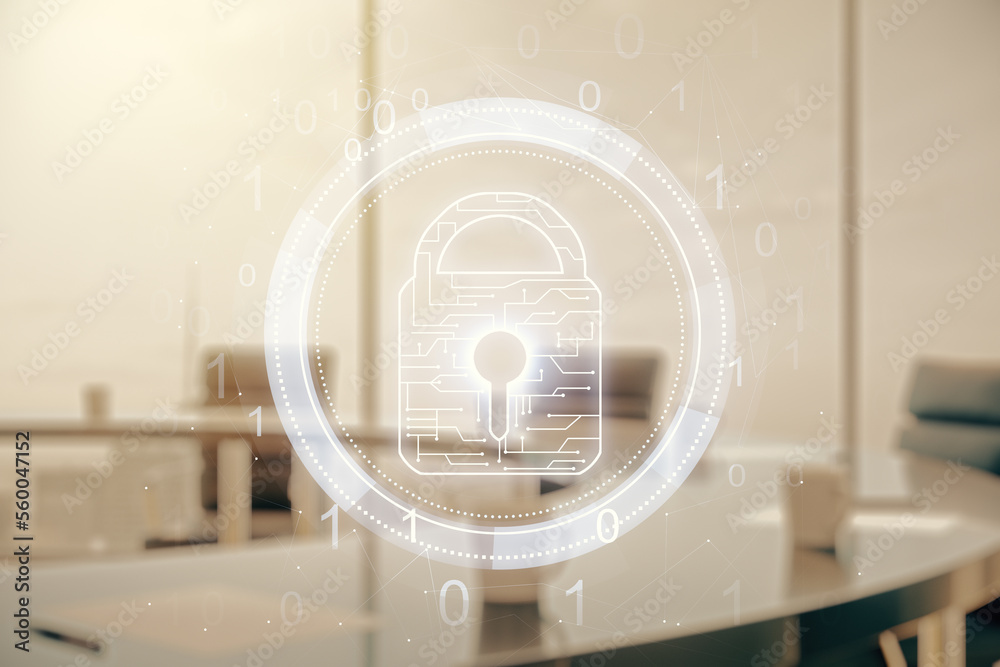 Virtual creative lock illustration with microcircuit on a modern ...