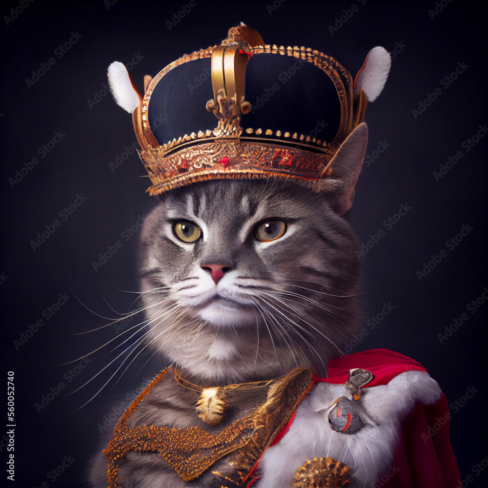 Portrait with Fluffy Cat Dressed Up as General, Tsar or Imperator. Cat ...