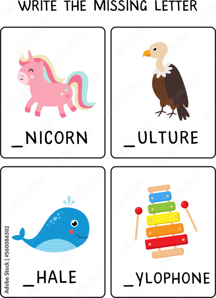 Write the missing letter. Abc worksheet for preschoolers. Stock Vector ...