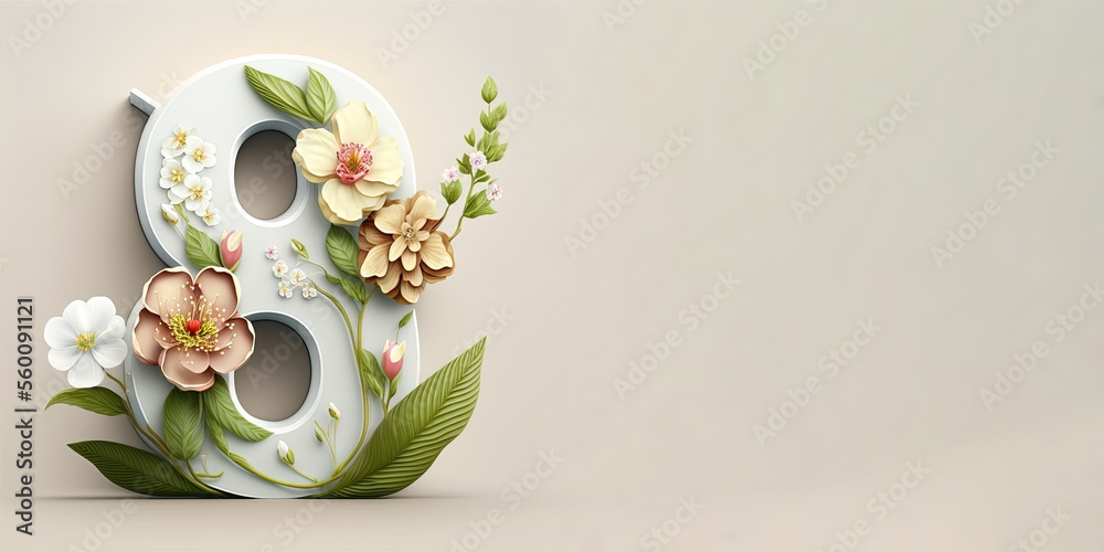 Illustration of number 8 and floral decoration for background and ...