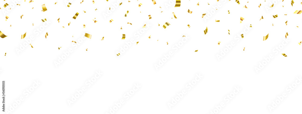 Gold confetti long border. Falling shiny confetti frame. Holiday design ...