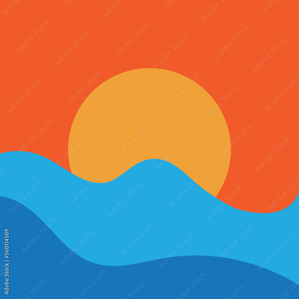 ocean sun wave background vector illustration template design Stock ...