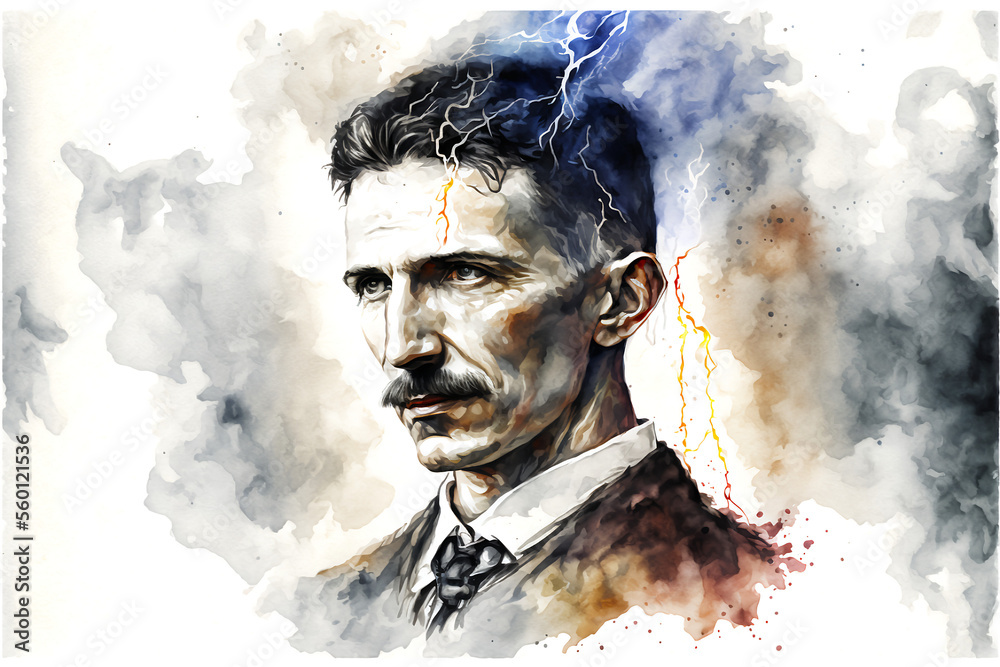 Nikola Tesla modern portrait in blue, brown, and gray shades Stock ...