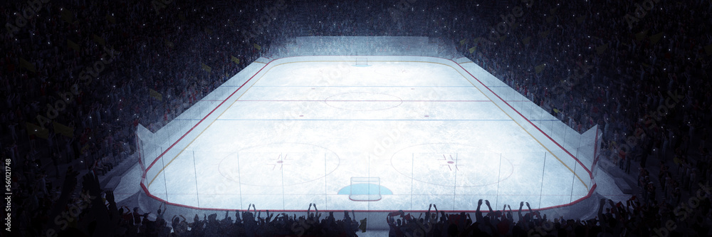 Aerial view. 3D model of empty ice rink stadium arena for sportive ...