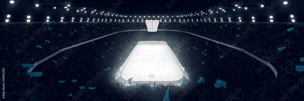 Aerial view. 3D model of empty ice rink stadium arena for sport ...
