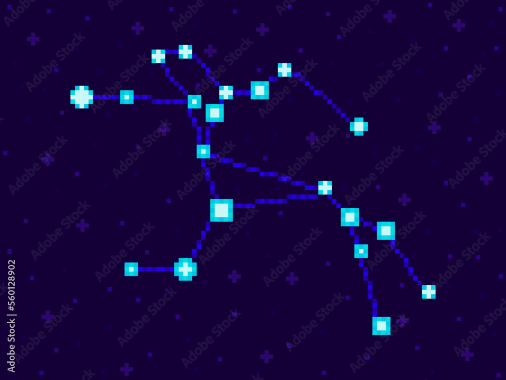Centaurus constellation in pixel art style. 8-bit stars in the night ...