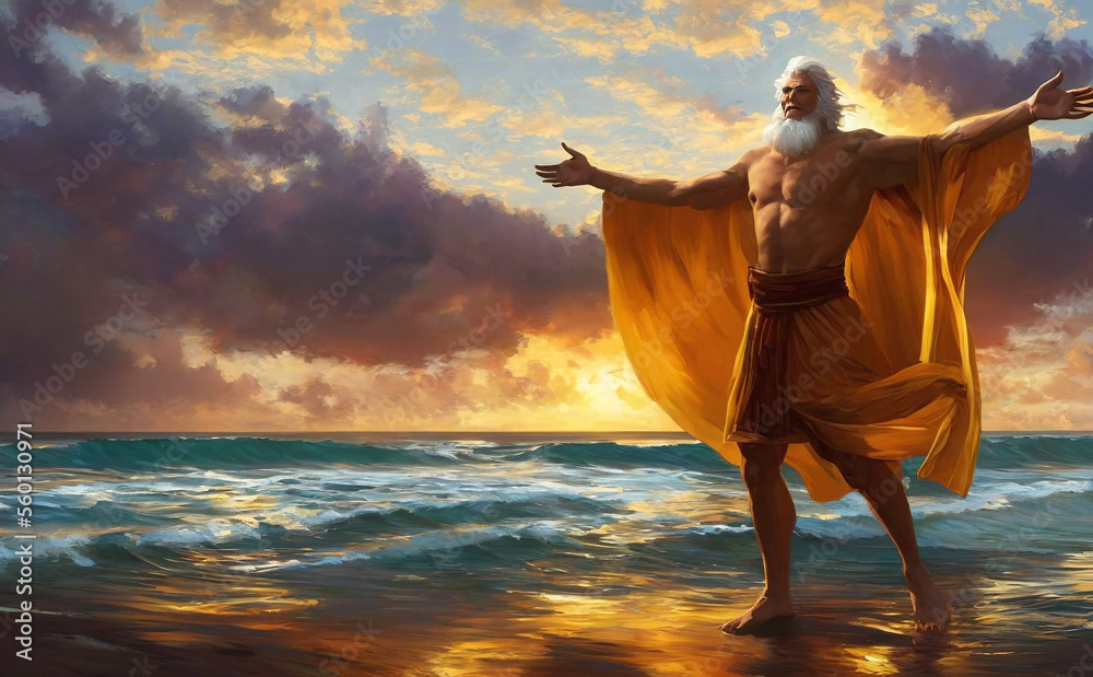beautiful illustration of biblical moses with gray beard and orange ...
