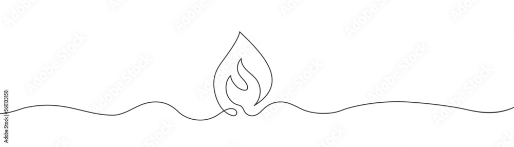 Continuous line in shape of flame on white background. Fire sign ...