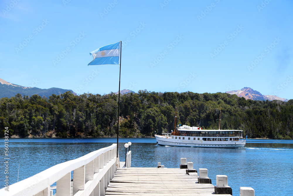 Historic ship named Modesta Victoria. Lake Nahuel Huapi, Neuquen ...