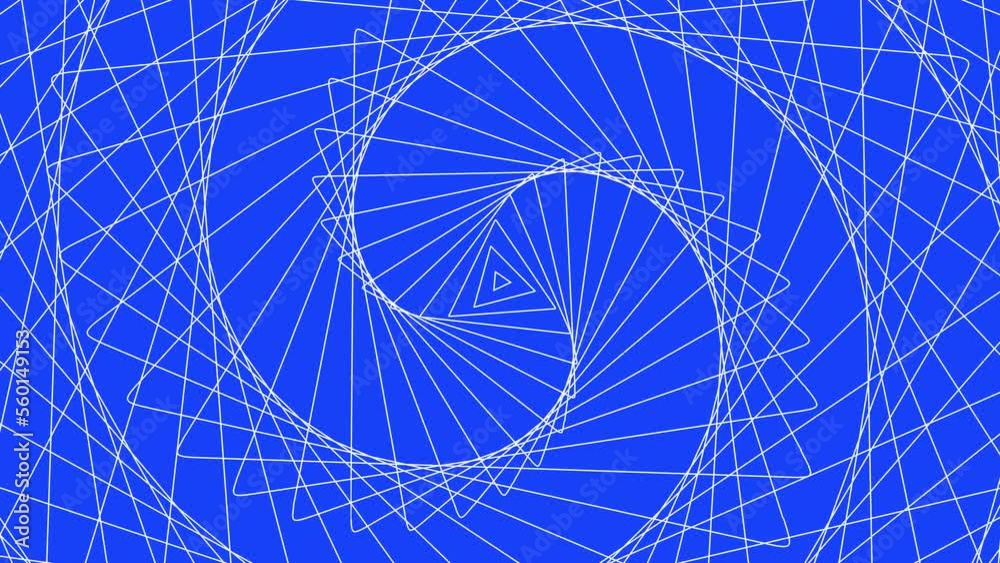 Triangle spin geometric on blue background loop. Rotating delta ...