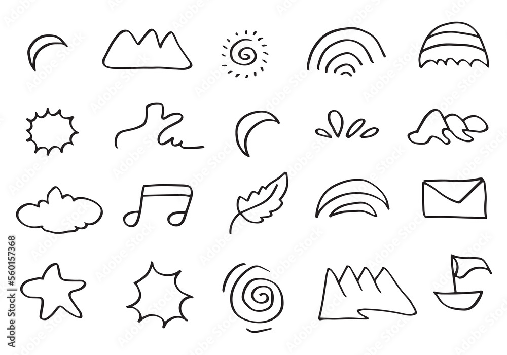Set of cute hand drawn line scribble expression signs.emoticon effects ...