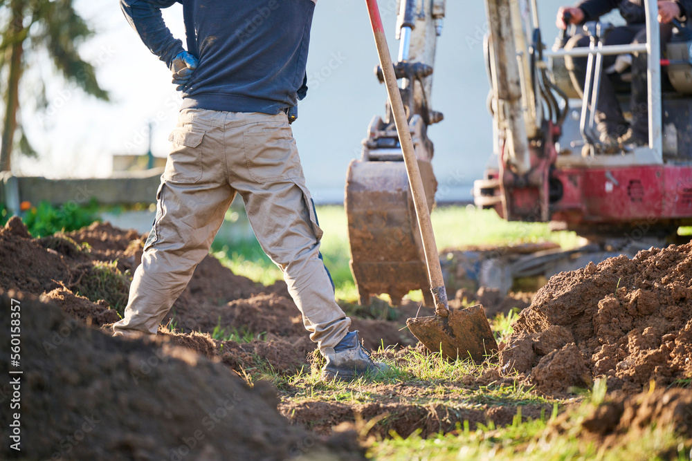 Construction worker in construction site. Construction worker standing ...