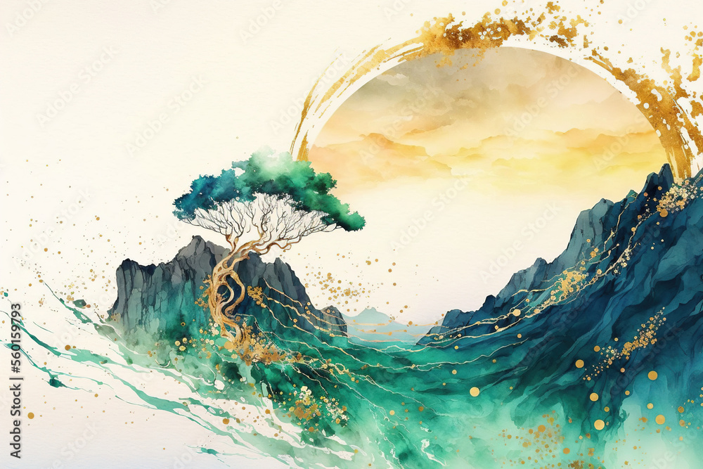 Abstract mountains and ocean waves, design for prints, postcards or ...