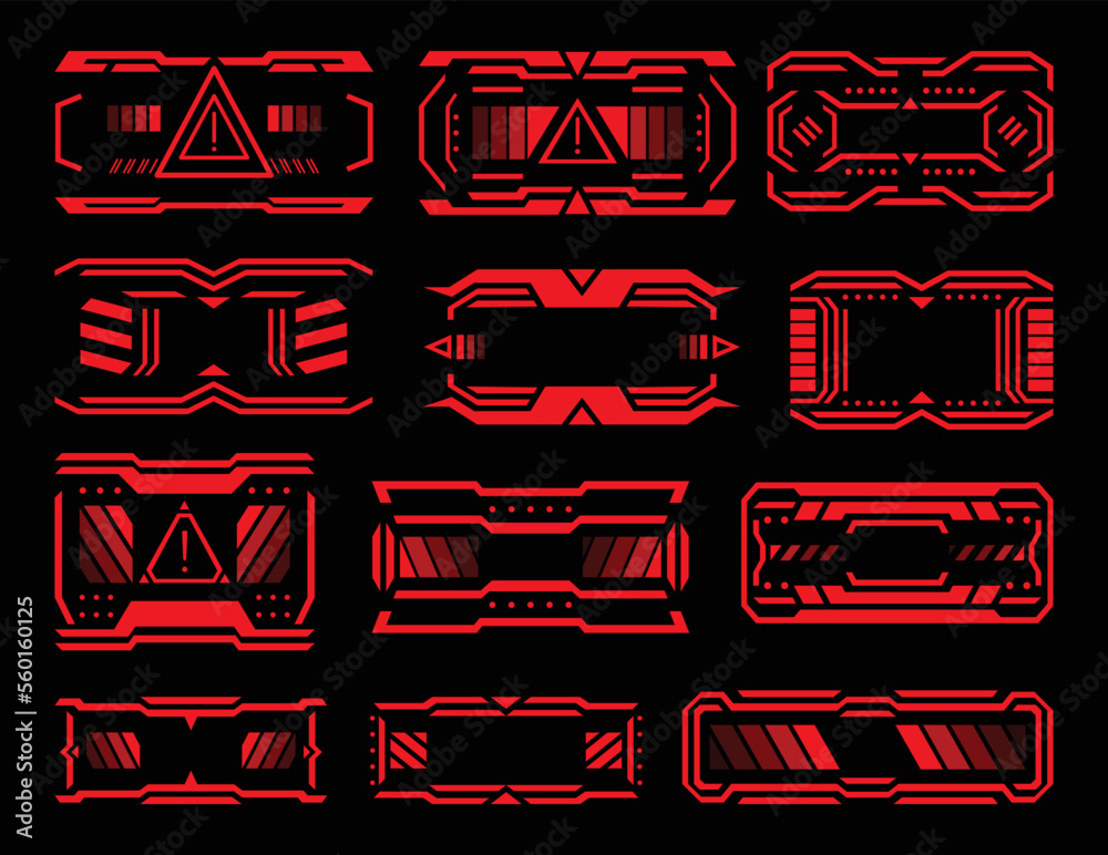 Hud danger alerts. Attention vector red interface signs, warning and ...