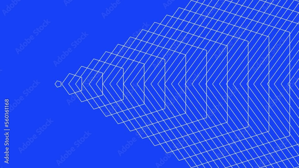Pentagon pulse moving right geometric on blue background loop. Radar ...