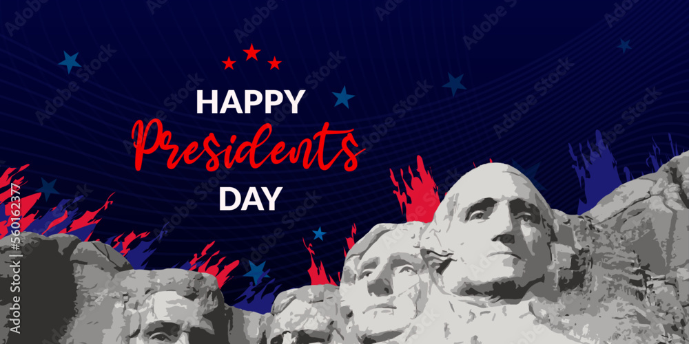 Happy Presidents Day Banner and Background Design With Mount Rushmore ...