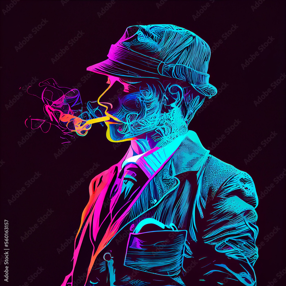 gentleman wearing peaky blinder look,psychedelic colors,line drawing ...