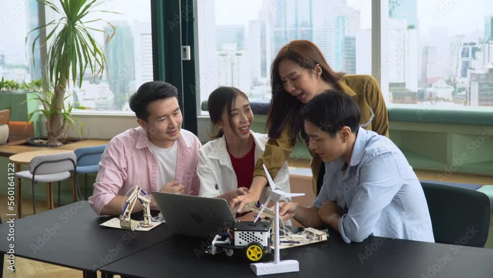 group of asian young university students brainstorming and discussion ...