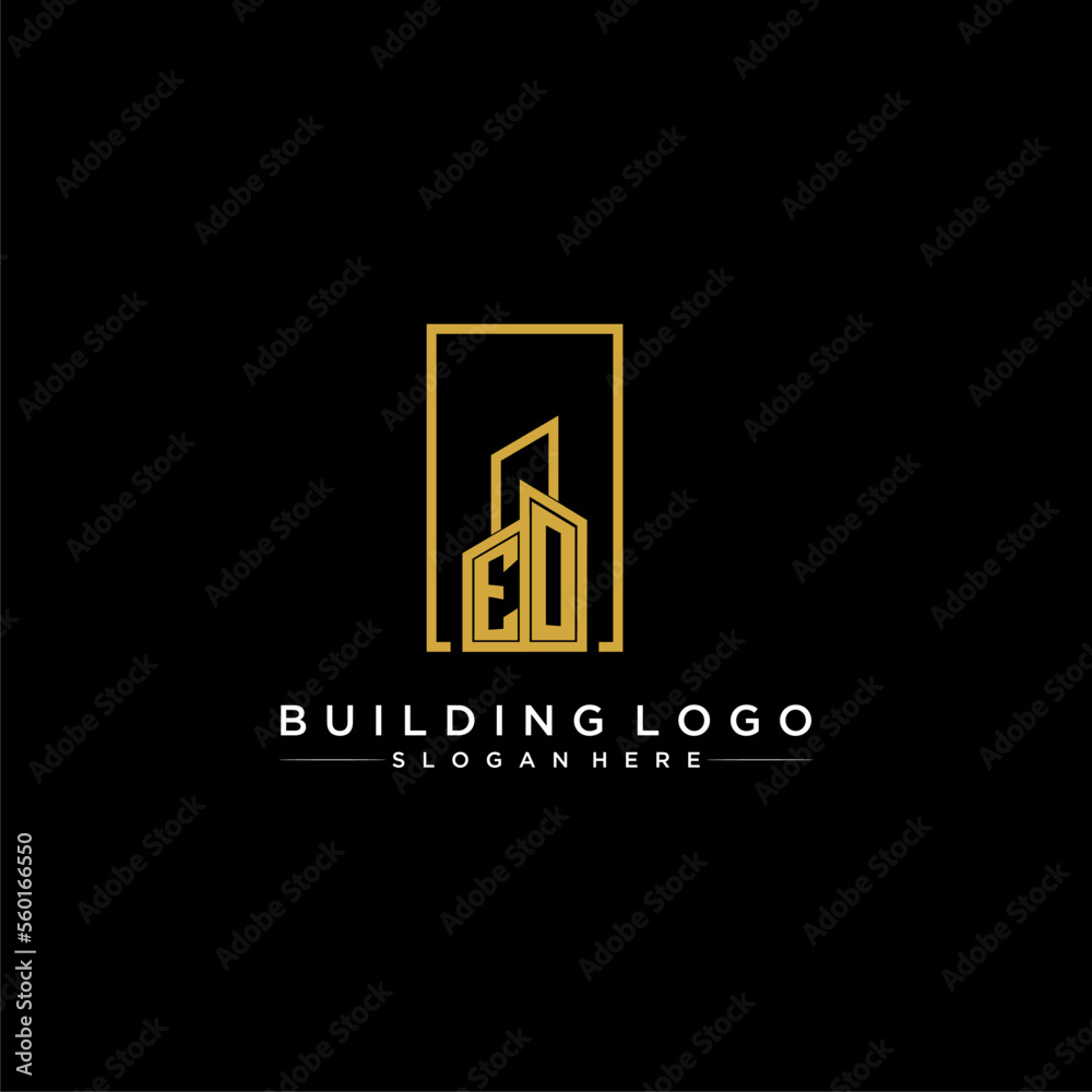 EO initial monogram building logo for real estate with creative square ...