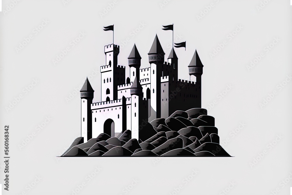 Icon of a medieval fortress. medieval castle line symbol isolated on a white backdrop ...
