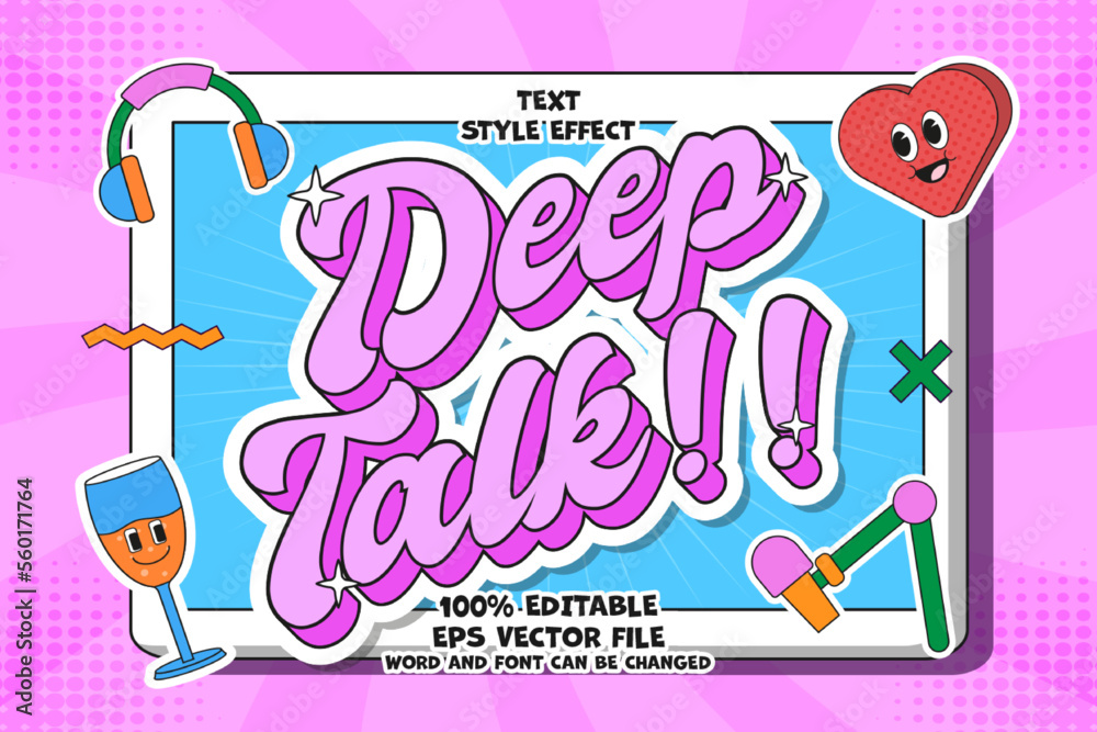 Deep Talk Podcast Text Effect Editable Trendy Cartoon Style Stock ...