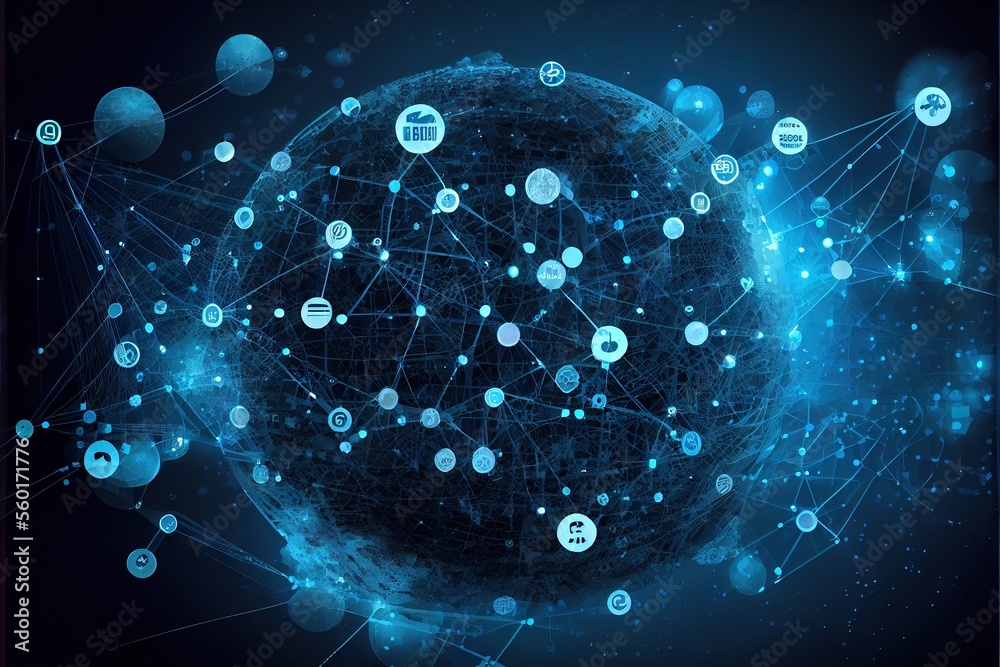 Blue social network background. AI generated art illustration. Stock ...