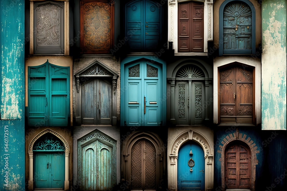 a bunch of doors that are all different colors and sizes of doors in a ...