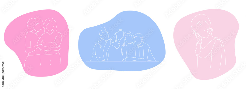 Set of different character in casual position. Young group of people ...