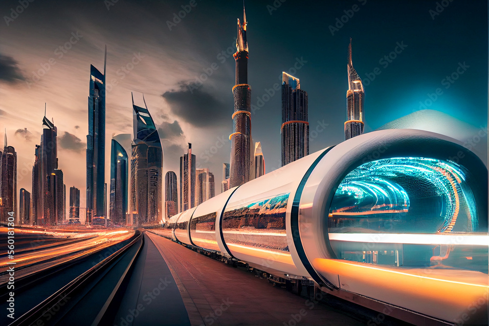 hyperloop train in dubai . Image created with Generative AI technology ...