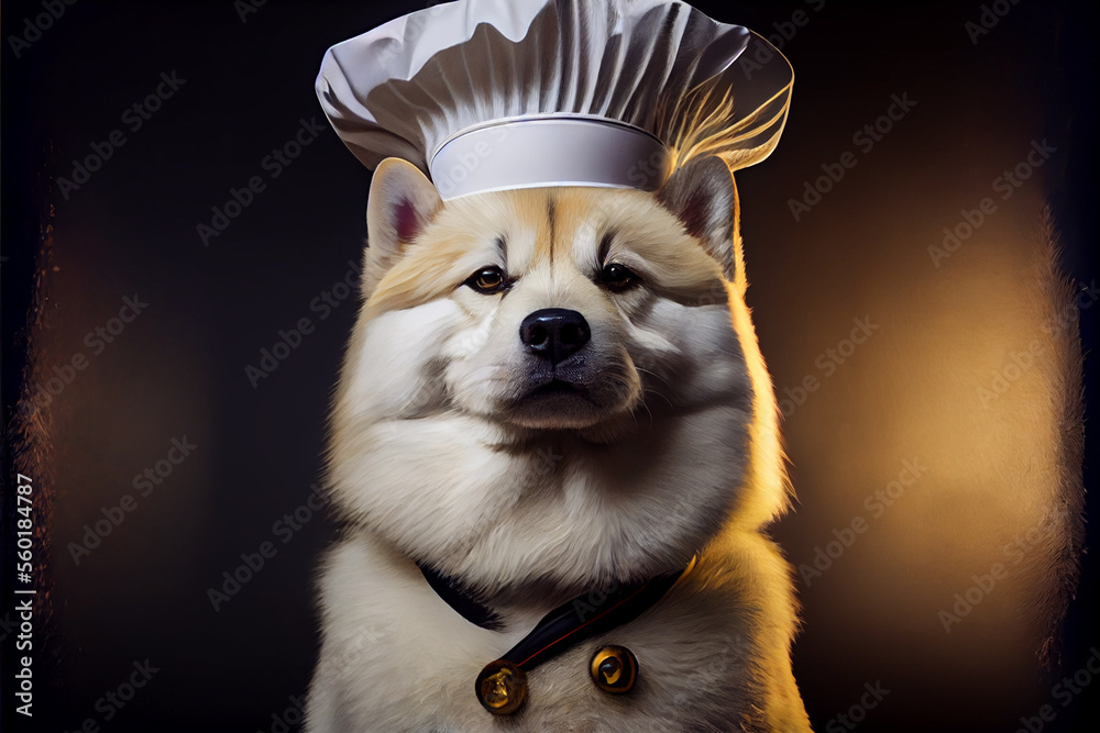 Dog wearing chef hat cooking, Chef dog cooking. Generative AI Stock ...