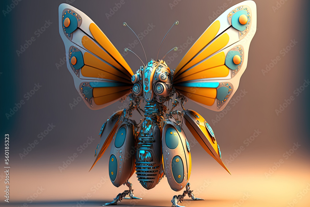 The butterfly robot character image is ideal for logos and advertisements. Generative AI Stock ...