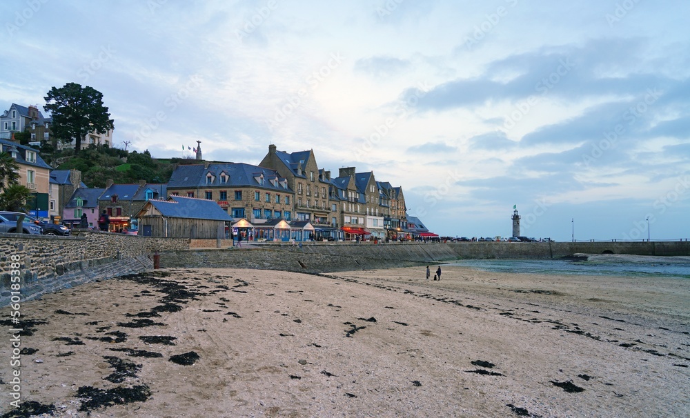 View of the town of Cancale, located on the coast of the Atlantic Ocean ...
