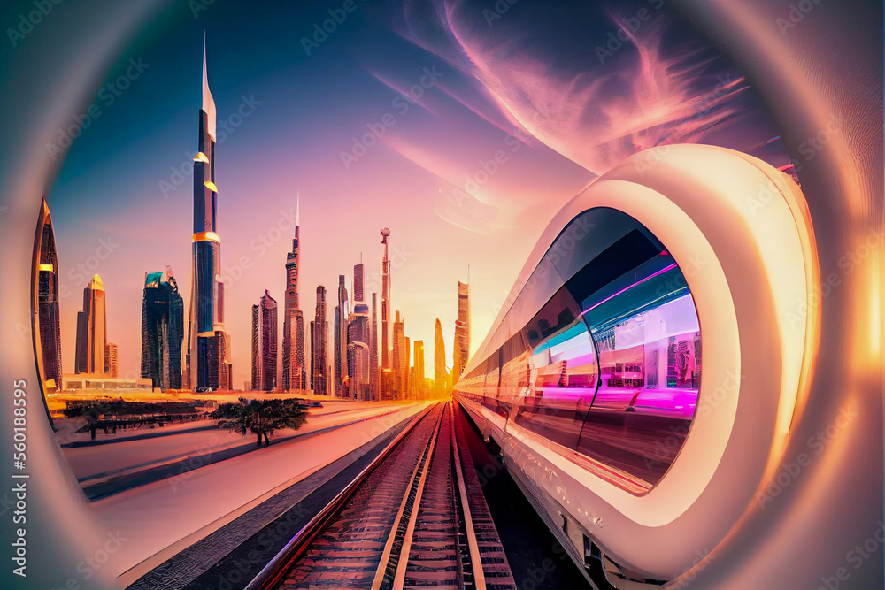 hyperloop train in dubai . Image created with Generative AI technology ...