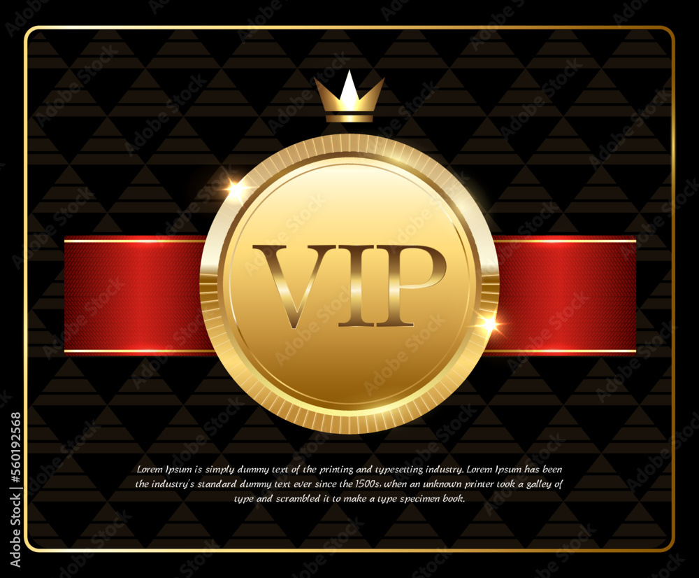 Golden bronze medal with red ribbon.VIP invitation design template ...