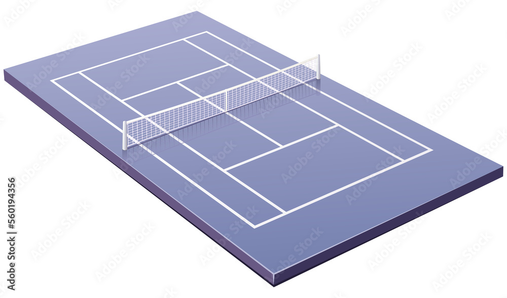 3D tennis court with its net and its marking on synthetic ground (cut ...