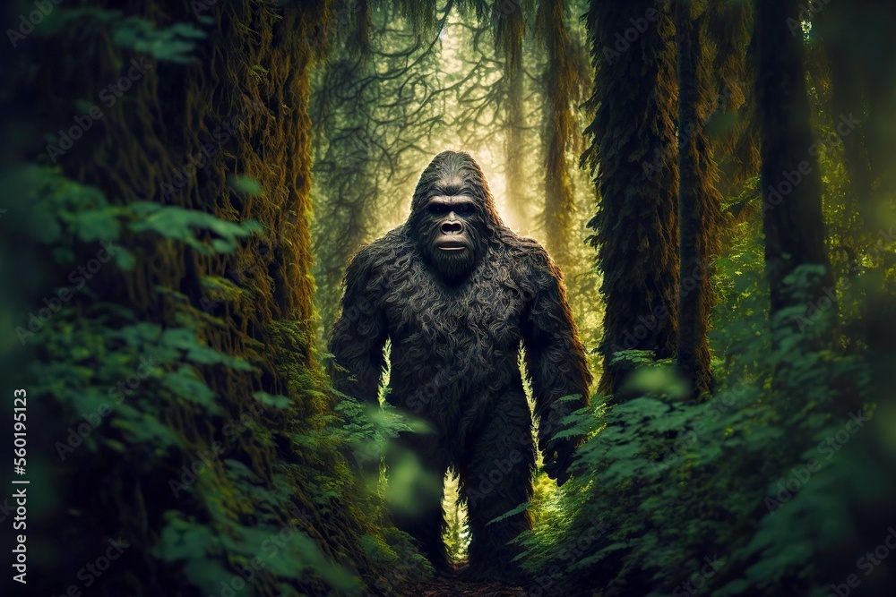 frightening mysterious bigfoot hides in dense forest thickets Stock Illustration | Adobe Stock