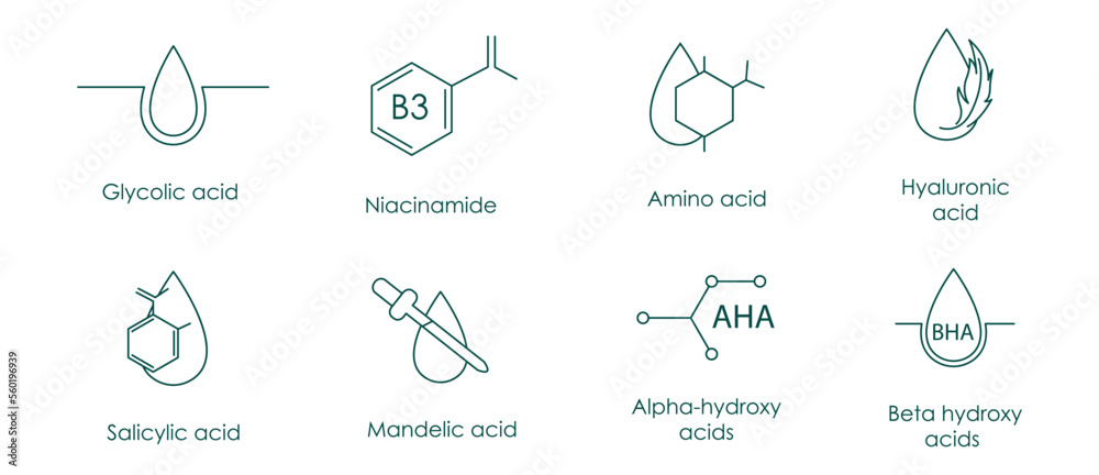 Alpha-hydroxy acids (AHA), Beta hydroxy acids (salicylic acid ...