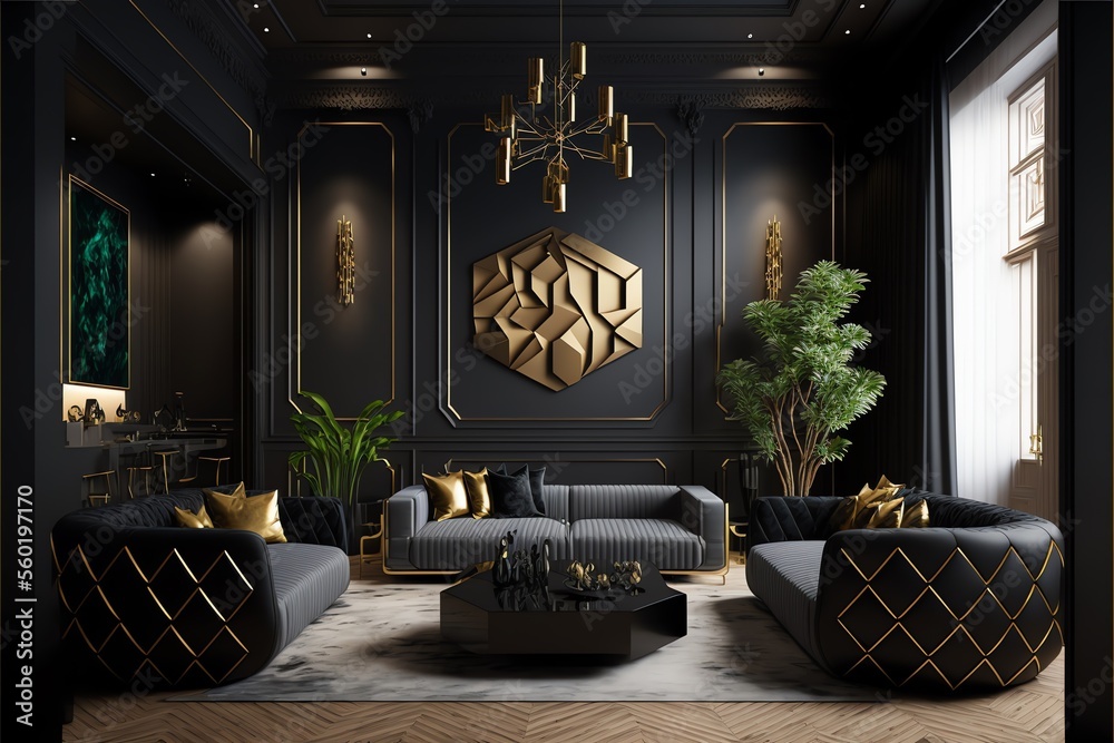 Stockillustratie A modern living room, in a minimalist millenium crib ...