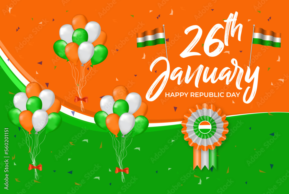 26th january Indian republic day banner background with balloons and ...