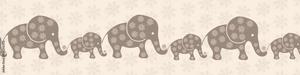 Cute baby elephant vector seamless border background. Adorable simple ...