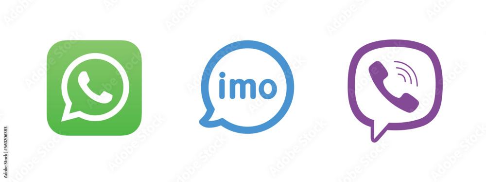 Popular social networks and Communication logos, Viber, Imo , WhatsApp, printed on white paper ...