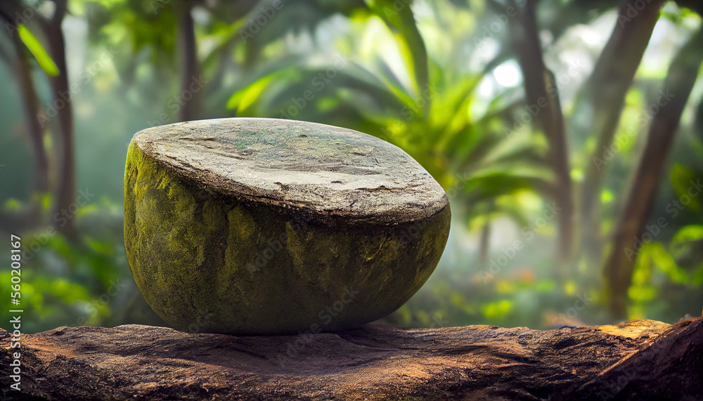 Big stone podium in the jungle forest illustration, empty platform ...
