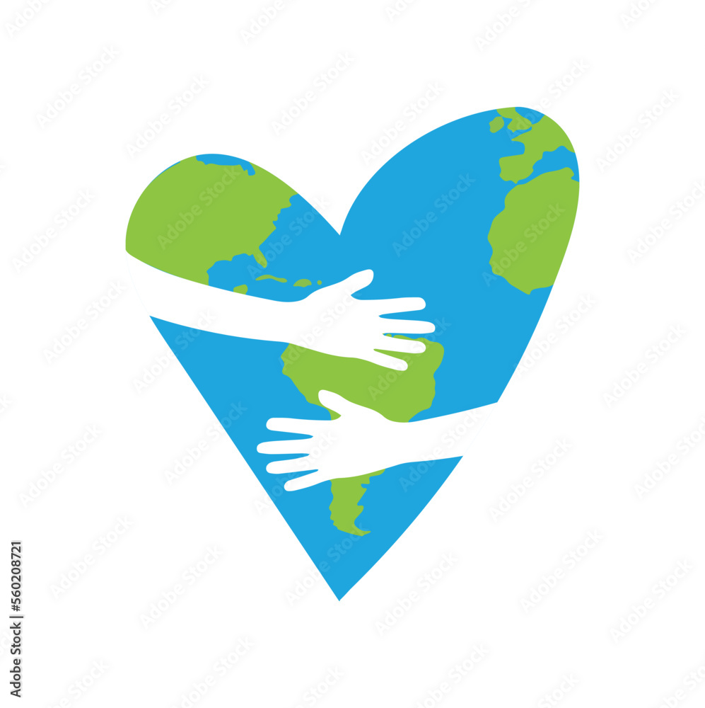 I love the planet earth, a heart with a big hug and a map of the earth ...